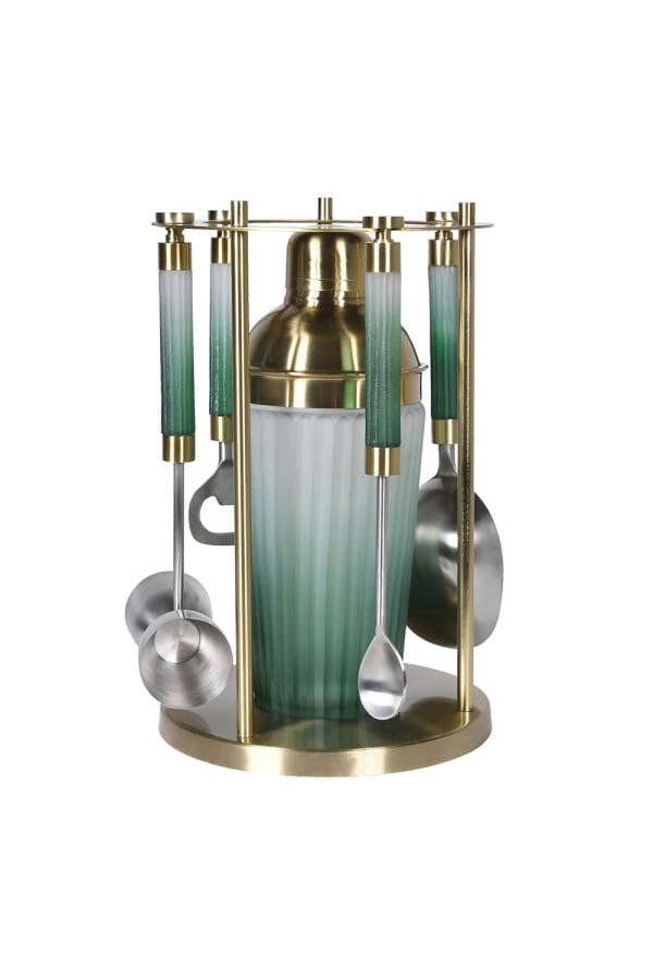 Turquoise Brass Bar Caddy with Shaker – Jeffreys Interiors